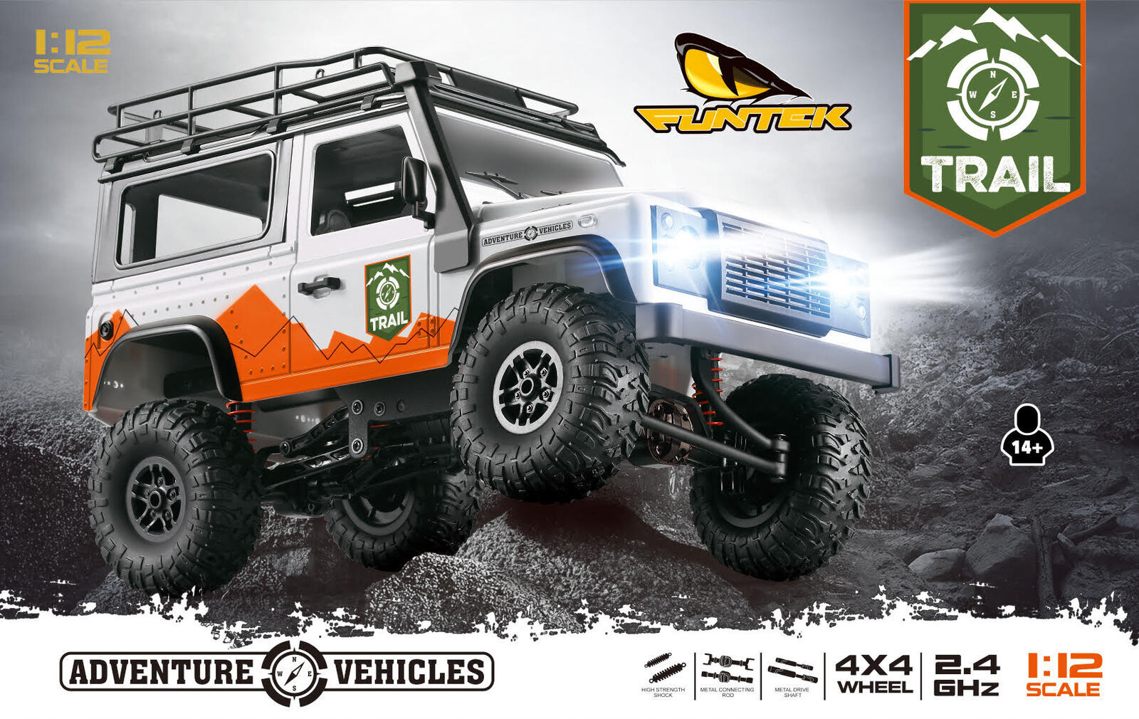 FUNTEK 1/12th Scale 4WD 2.4GHZ READY TO RUN TRAIL ROCK CRAWLER